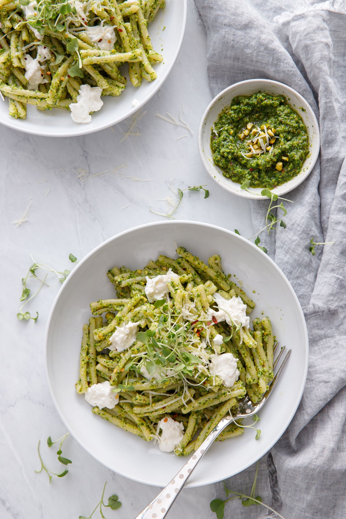 Broccoli Rabe and Pistachio Pesto Pasta with Burrata | Love and Olive Oil