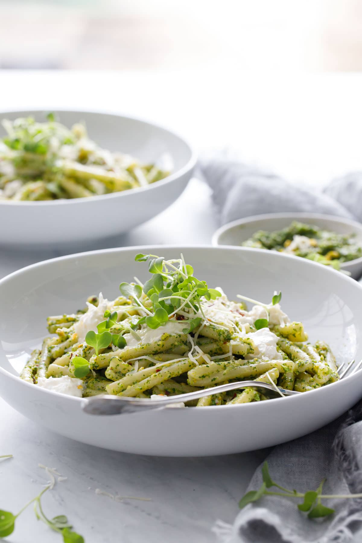 Broccoli Rabe and Pistachio Pesto Pasta with Burrata | Love and Olive Oil