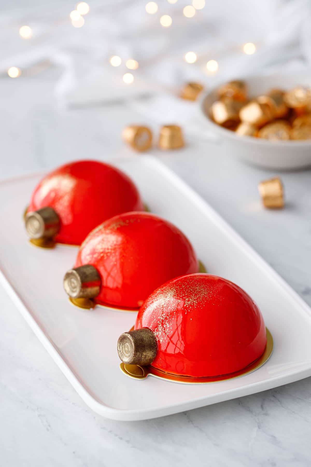 Mirror Glaze Christmas Ornament Cakes | Love and Olive Oil