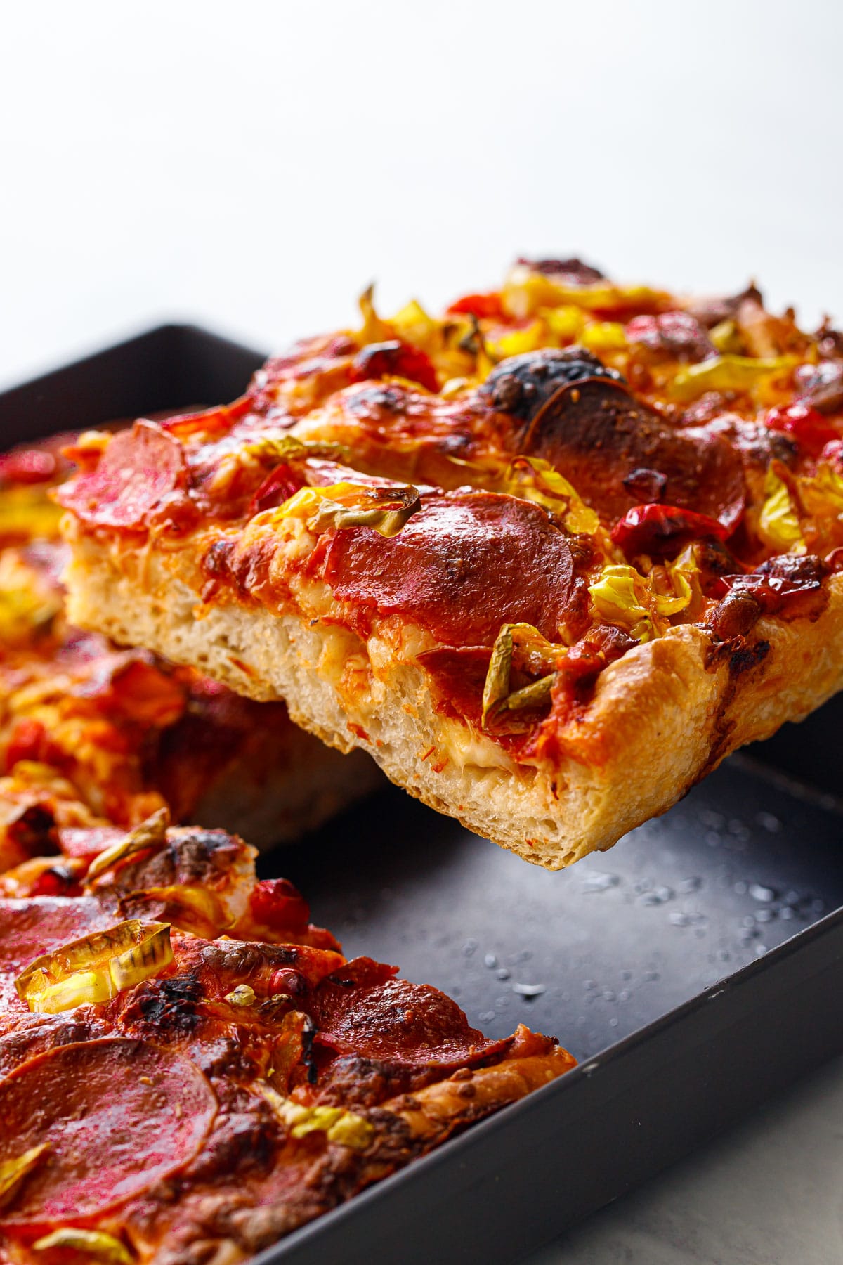 Detroit-Style Pepperoni and Pickled Pepper Pan Pizza | Love and Olive Oil