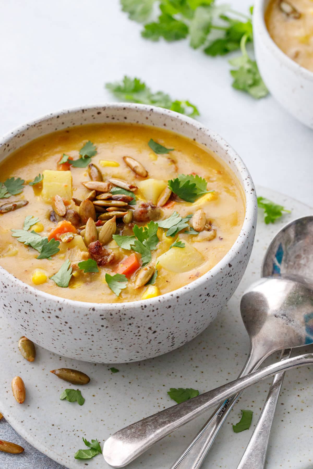 Sausage & Corn Chowder with Toasted Pepitas | Love and Olive Oil