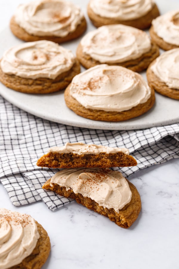 Caramel Pumpkin Cookies with Salted Caramel Frosting | Love and Olive Oil
