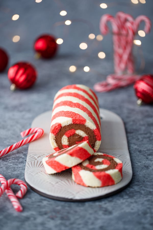 Candy Cane Cake Roll with Chocolate Peppermint Whipped Cream | Love and ...