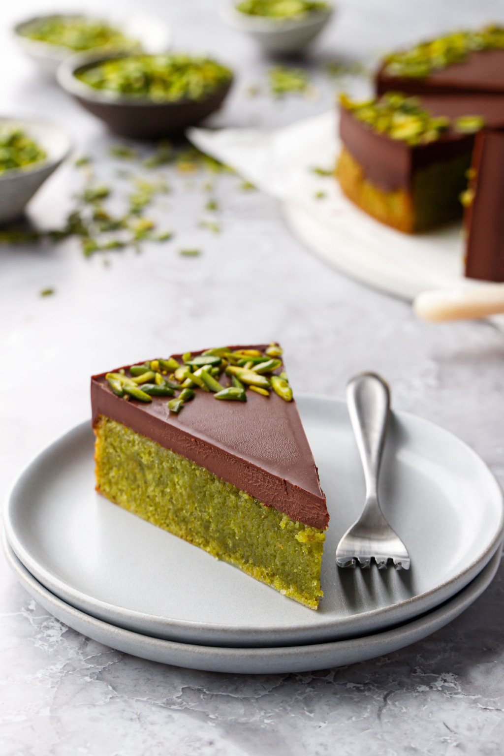 Flourless Pistachio Cake with Chocolate Ganache | Love and Olive Oil