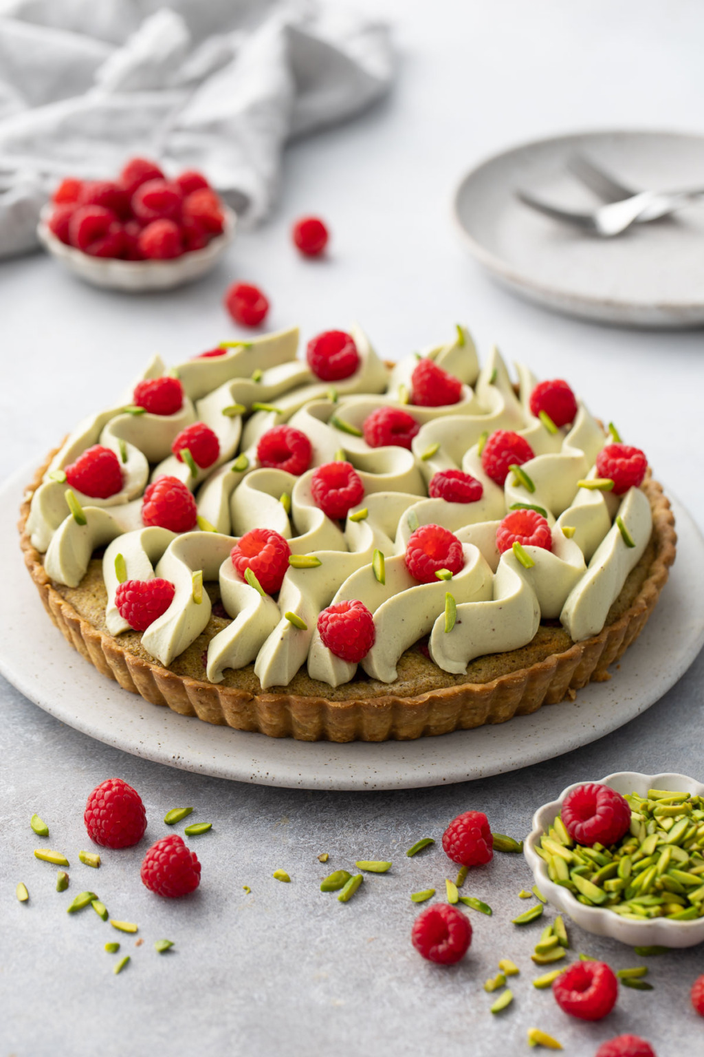 Raspberry & Pistachio Frangipane Tart with Whipped Pistachio Ganache ...